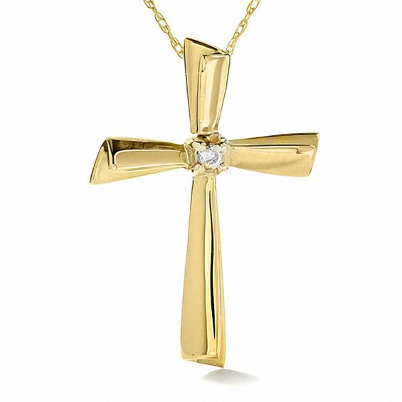 Diamond Accent Solitaire Cross Pendant in 14K Gold | Zales Outlet