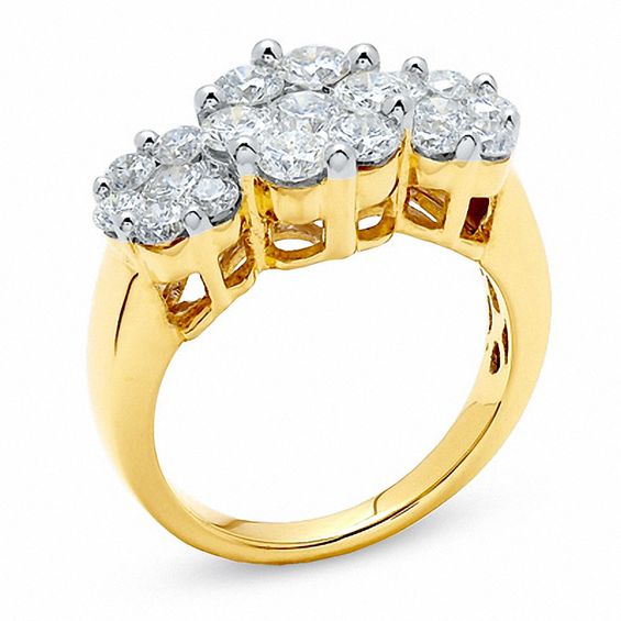 2 CT. T.W. Diamond Three Stone Flower Ring in 14K Gold | Zales Outlet