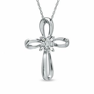 1/8 CT. T.W. Diamond Loop Cross Pendant in 10K White Gold | Zales Outlet