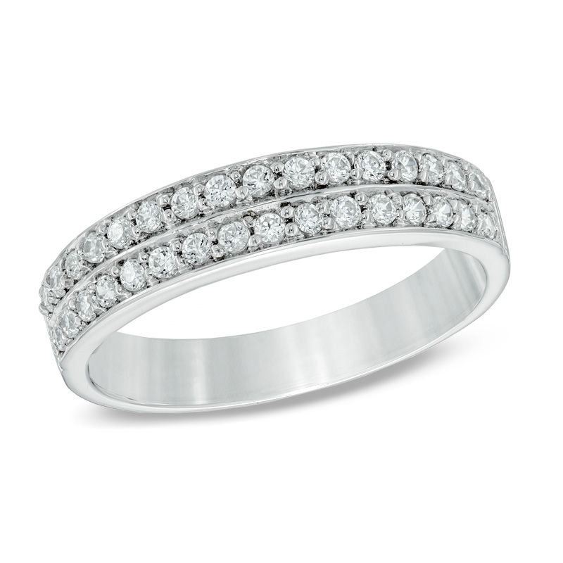 1 4 CT. T.W. Diamond Double Row Wedding Band in 10K White Gold