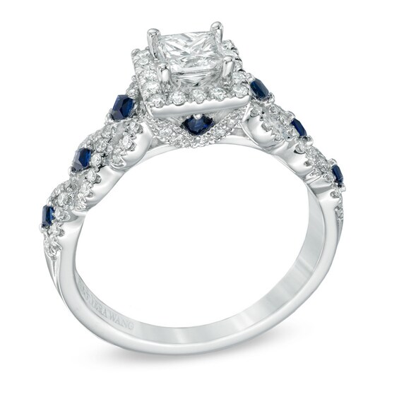 Vera Wang Love Collection 1 CT. T.W. Diamond and Blue Sapphire Engagement Ring in 14K White Gold ...
