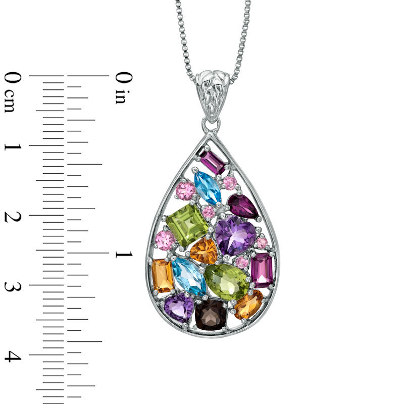 Multi Gemstone Teardrop Shaped Pendant in Sterling Silver