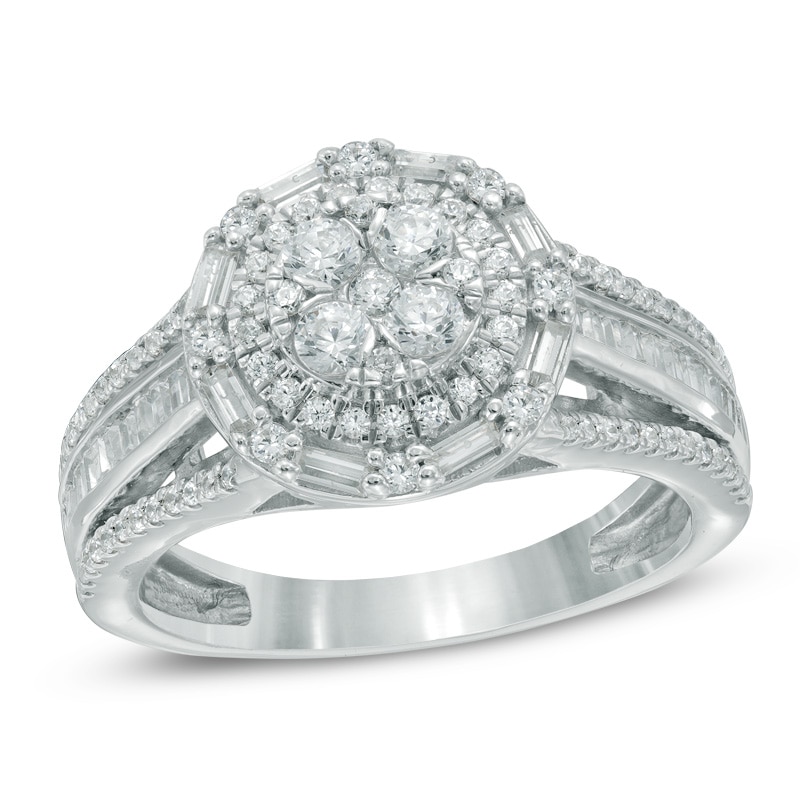 1 CT. T.W. Multi-Diamond Alternating Frame Ring in 10K White Gold ...