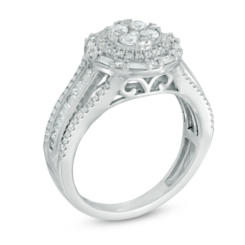 1 CT. T.W. Multi-Diamond Alternating Frame Ring in 10K White Gold ...
