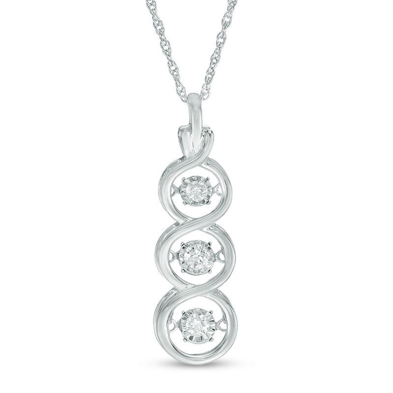 1/5 CT. T.W. Diamond Linear Three Stone Pendant in 10K White Gold ...