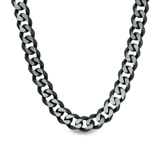 Men s 11.0mm Curb Chain Necklace in Stainless Steel with Black IP 22 Zales Outlet