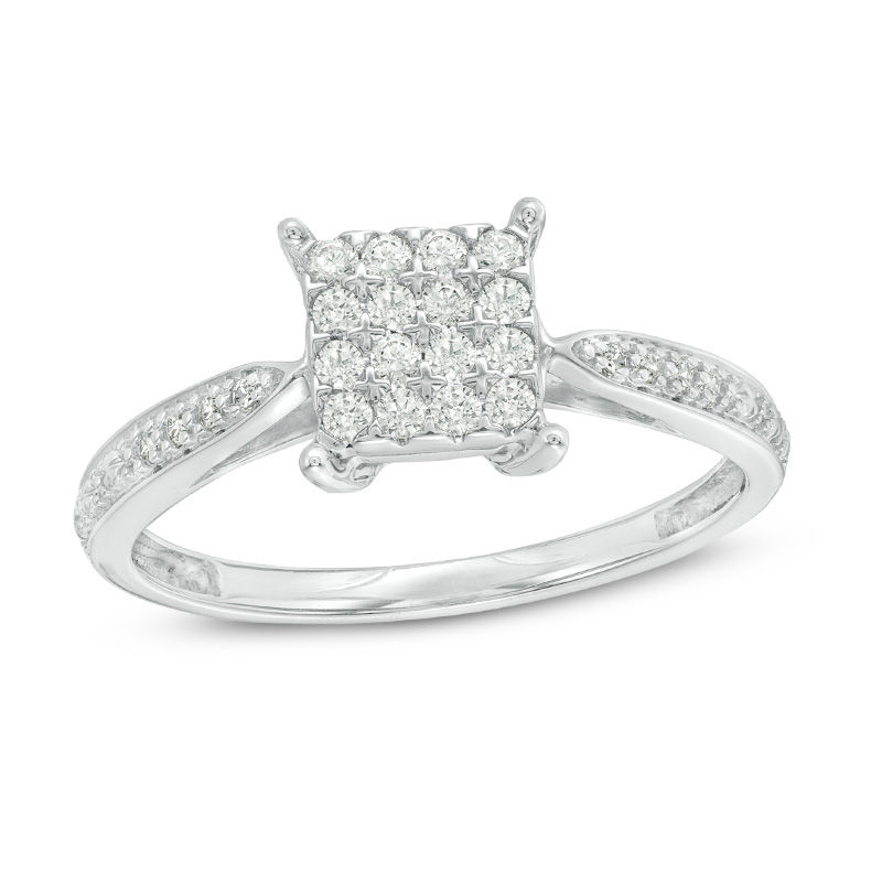 1/5 CT. T.W. Square Composite Diamond Promise Ring in 10K White Gold ...