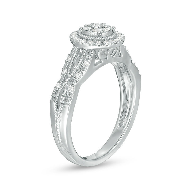 1/4 CT. T.W. Composite Diamond Frame Twist Shank Vintage-Style ...