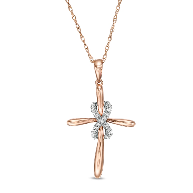 1/20 CT. T.W. Diamond Infinity Wrap Cross Pendant in 10K Two-Tone Gold ...