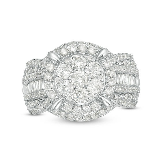 2 CT. T.W. Composite Diamond Frame Multi-Row Engagement Ring in 10K ...