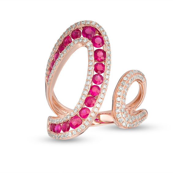 EFFY™ Collection Ruby and 3/8 CT. T.W. Diamond Open Loop Shank Wrap ...