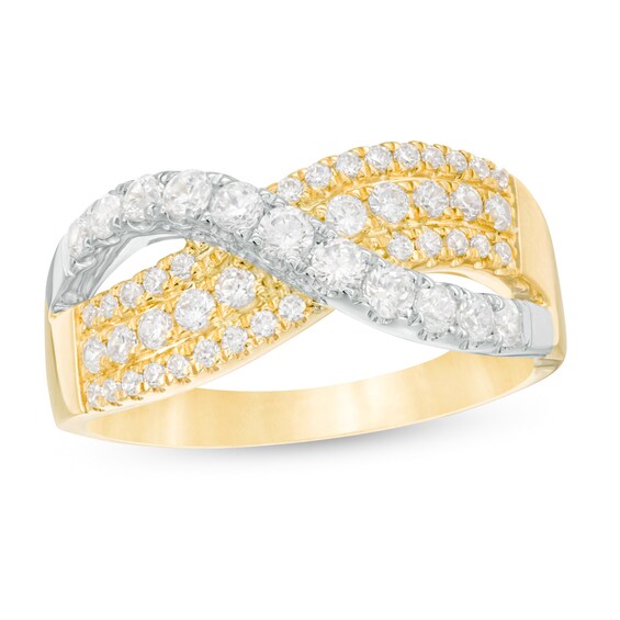3/4 CT. T.W. Diamond Multi-Row Crossover Ring in 10K Two-Tone Gold ...