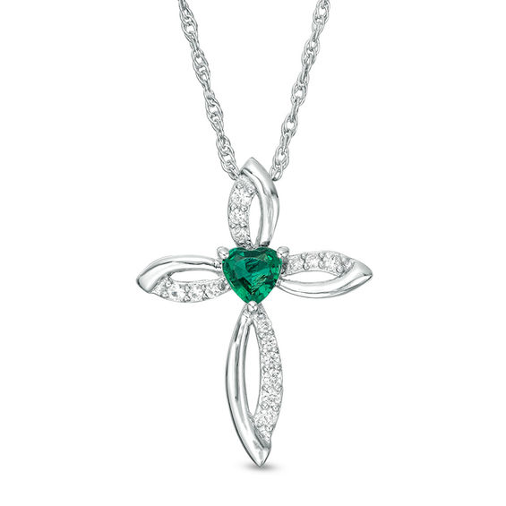 4.0mm Heart-Shaped Lab-Created Emerald and White Sapphire Pointed Loop ...