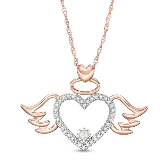 1/10 CT. T.W. Diamond Angel Winged Heart Pendant in 10K Rose Gold ...