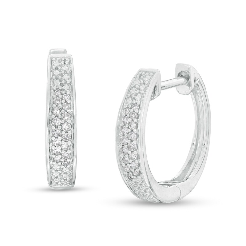 1 10 Ct T W Diamond Double Row Hoop Earrings In Sterling Silver