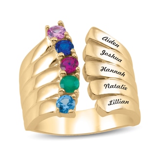 Mother's Birthstone Multi-Row Open Wrap Ring (5 Stones and Names ...