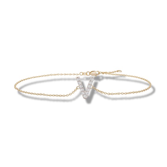 1/10 CT. T.W. Diamond "V" Initial Bracelet in 10K Gold - 7.5" | Zales ...