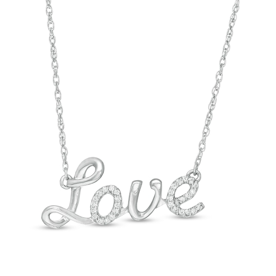 1/20 CT. T.W. Diamond "Love" Script Necklace in Sterling Silver | Zales ...