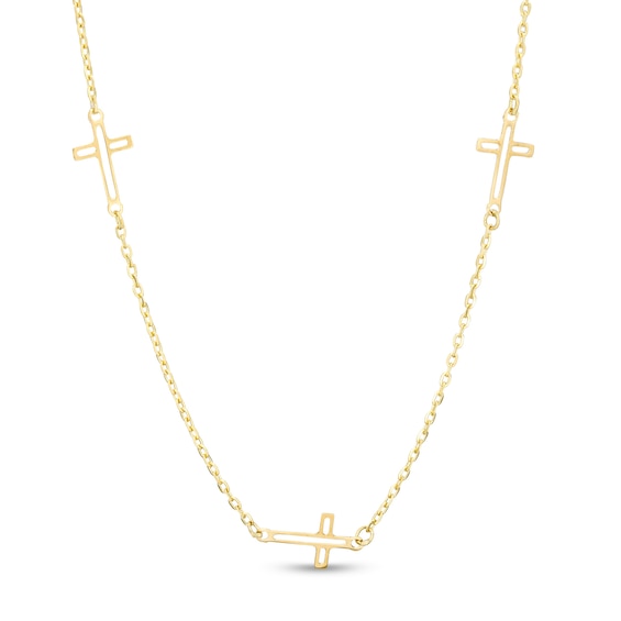 Open Cross Station Necklace in 14K Gold | Zales Outlet