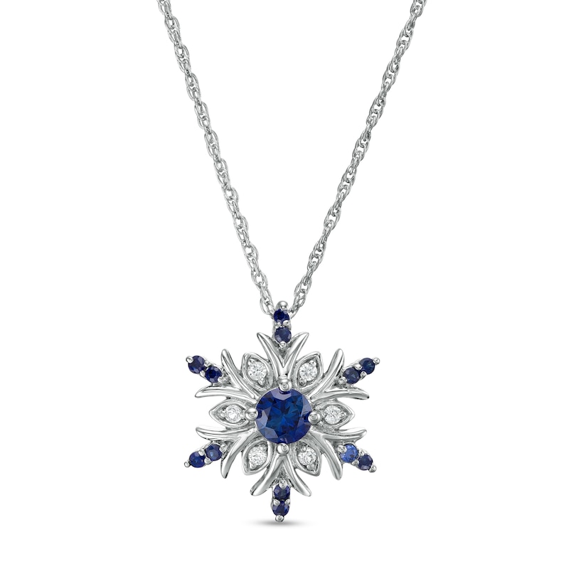 4.0mm Lab-Created Blue and White Sapphire Snowflake Pendant in Sterling ...