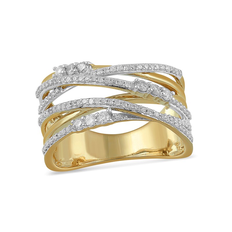 1/2 CT. T.W. Diamond Orbit Multi-Row Crossover Ring in 10K Gold | Zales ...