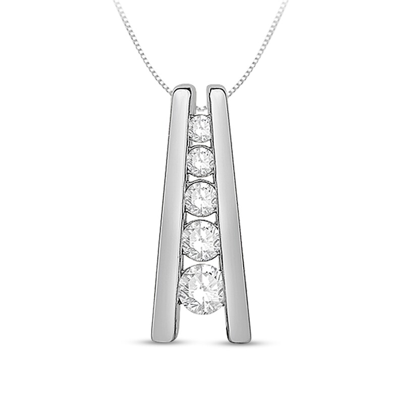 1/4 CT. T.W. Diamond Graduated Linear Drop Pendant in 10K White Gold ...