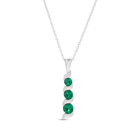 Journey Lab-Created Emerald Three Stone Cascading Linear Drop Pendant ...