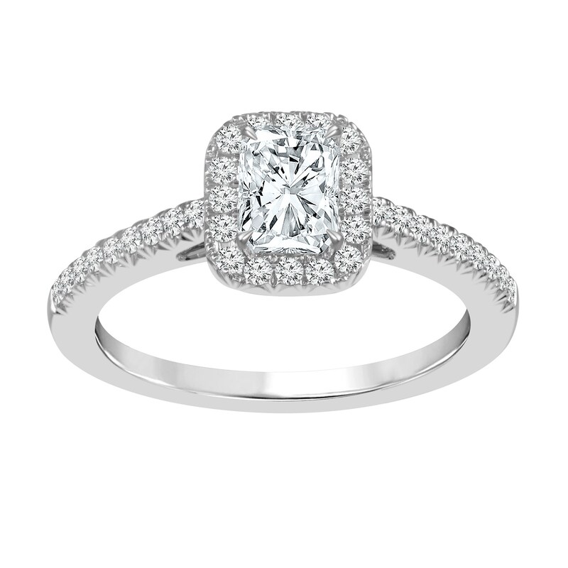 3/4 CT. T.W. Radiant-Cut Diamond Frame Engagement Ring in 14K White ...