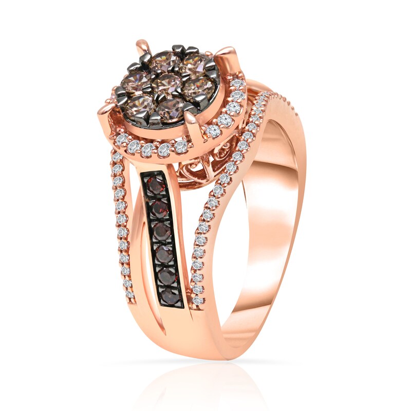 1 CT. T.W. Composite Champagne and White Diamond Frame Ring in 10K Rose ...