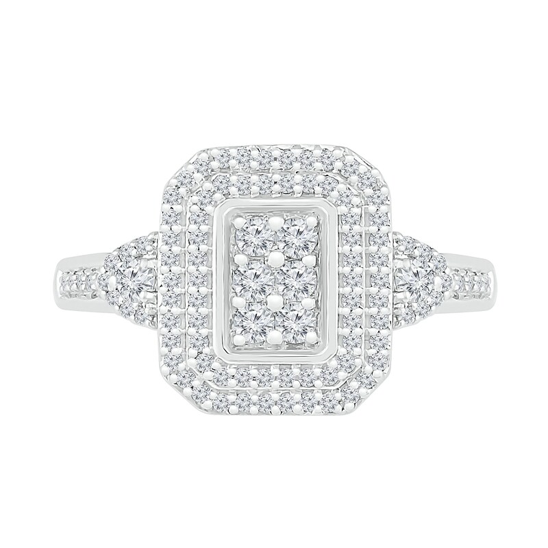 1/2 CT. T.W. Composite Diamond Double Octagonal Frame in 10K White Gold ...