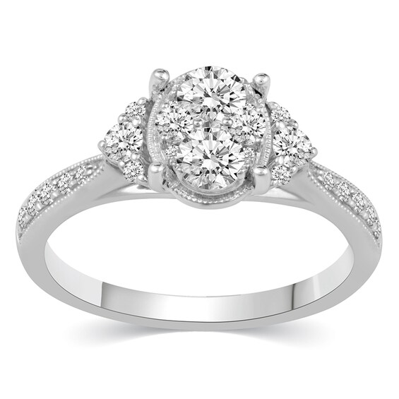 3/4 CT. T.W. Composite Diamond Tri-Sides Engagement Ring in 14K White ...