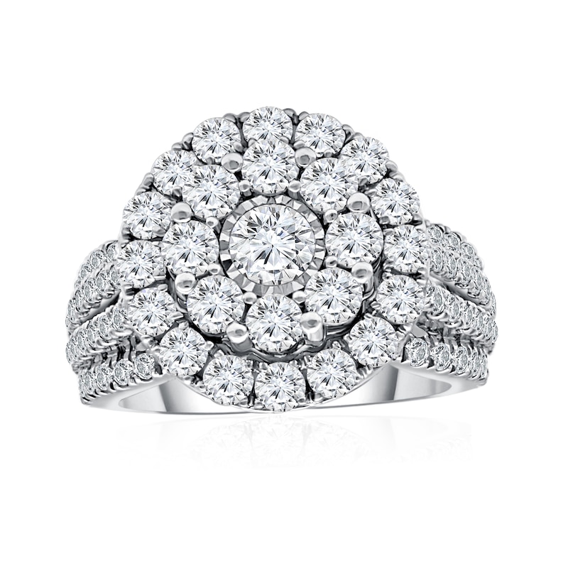 3 CT. T.W. Diamond Double Frame Multi-Row Engagement Ring in 14K White ...