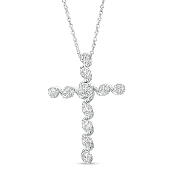 1/4 CT. T.W. Diamond Swirl Cross Pendant in Sterling Silver | Zales Outlet