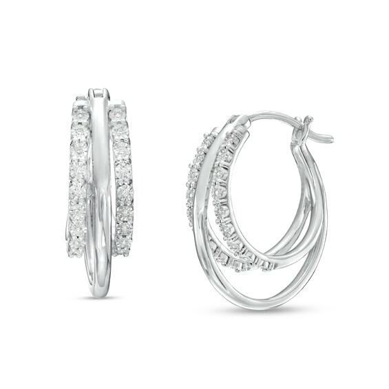 1/10 CT. T.W. Diamond Triple Row Hoop Earrings in Sterling Silver ...