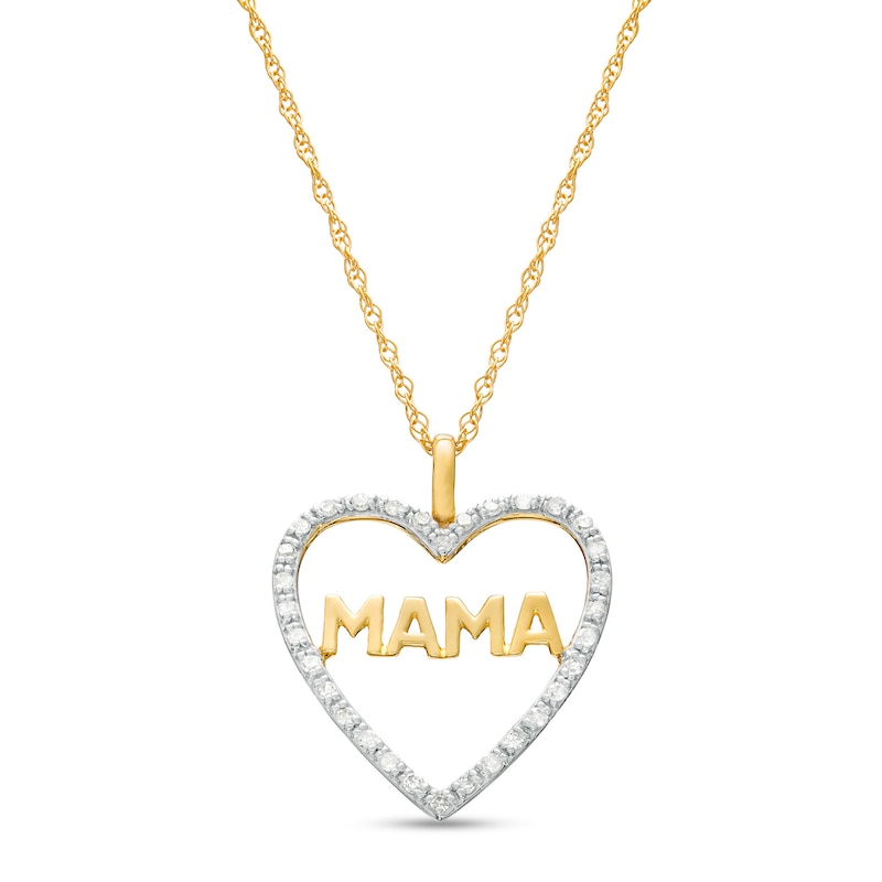 1/10 CT. T.W. Diamond "MAMA" Heart Pendant in 10K Gold | Zales Outlet