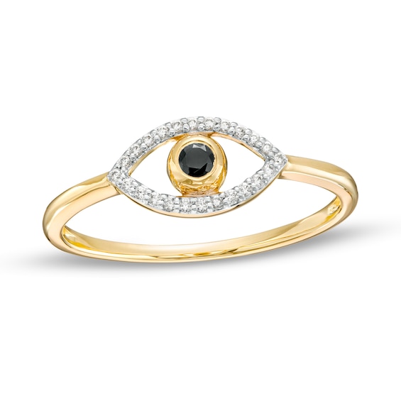 1/10 CT. T.W. Black and White Diamond Evil Eye Ring in 10K Gold | Zales ...
