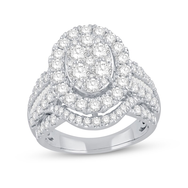 3 CT. T.W. Oval Multi-Diamond Frame Multi-Row Engagement Ring in 10K ...