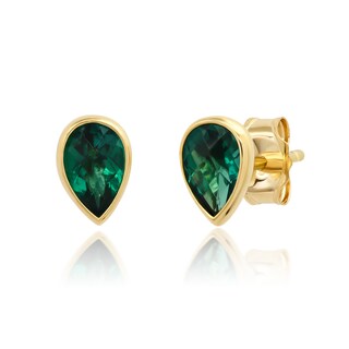 Pear-Shaped Lab-Created Emerald Polished Frame Stud Earrings in 10K ...