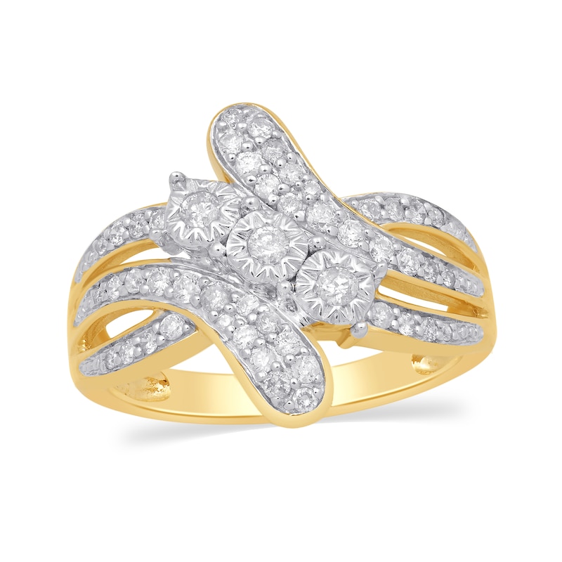 1/2 CT. T.W. Diamond Triple Row Bypass Ring in 10K Gold | Zales Outlet