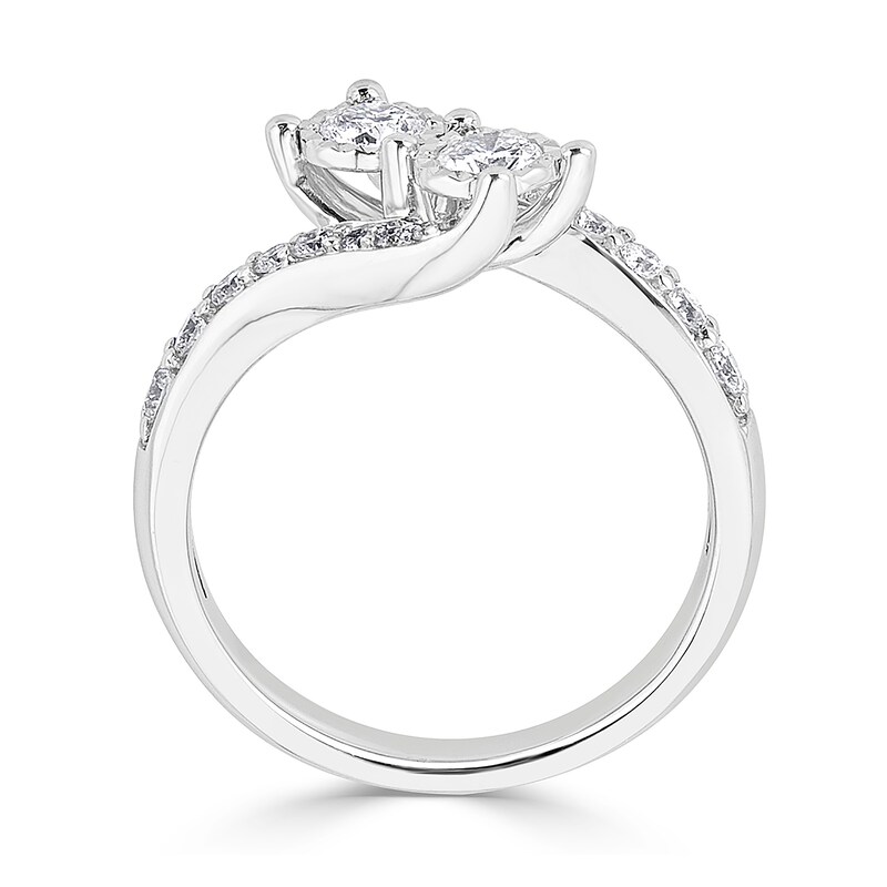 3/4 CT. T.W. Diamond Graduated Bypass Two Stone Engagement Ring in 14K ...