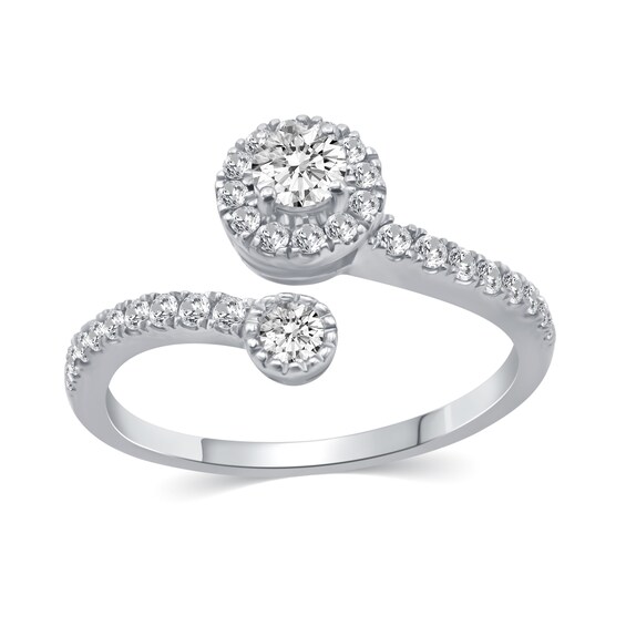 1/2 CT. T.W. Diamond Frame Open Bypass Ring in 14K White Gold | Zales ...