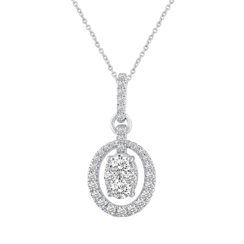 5/8 CT. T.W. Oval-Shaped Multi-Diamond Open Frame Pendant in 14K White ...