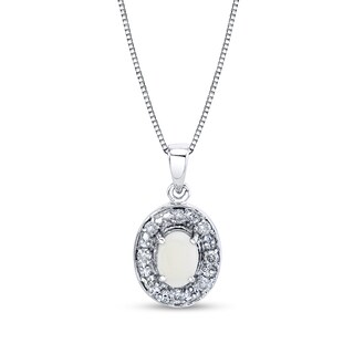 Oval Opal and 1/5 CT. T.W. Diamond Frame Pendant in 14K White Gold ...