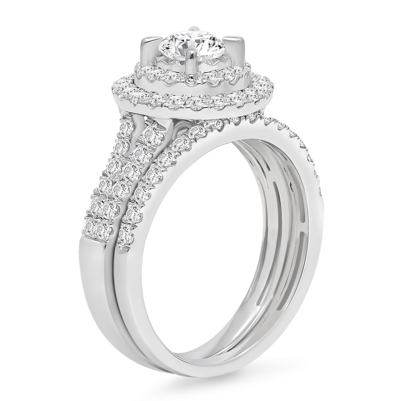 1-1/2 CT. T.W. Diamond Double Frame Split Shank Bridal Set in 10K White ...