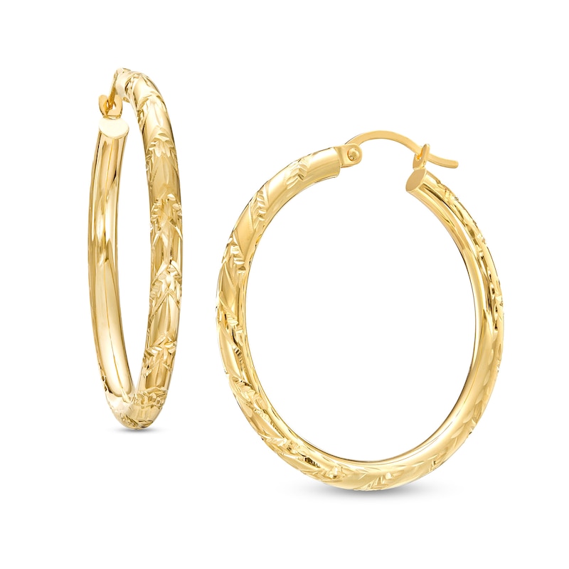 35.0mm Diamond-Cut Tube Hoop Earrings in 10K Gold | Zales Outlet