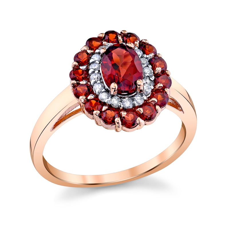 Oval Garnet, Rhodolite Garnet and 1/6 CT. T.W. Diamond Double Frame ...