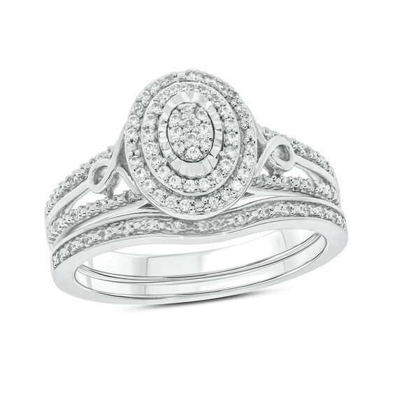 1/4 CT. T.W. Oval Multi-Diamond Double Frame Loop Sides Split Shank ...