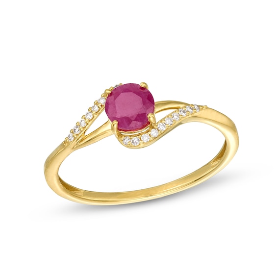 5.0mm Ruby and 1/20 CT. T.W. Diamond Bypass Ring in 10K Gold | Zales Outlet