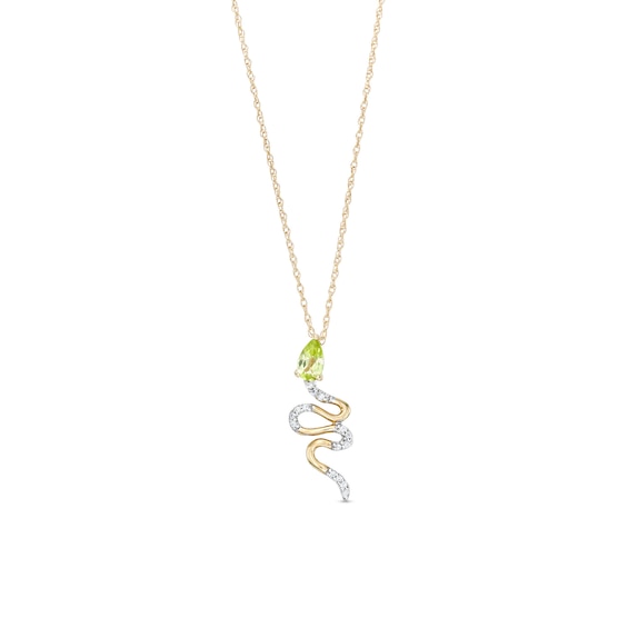 Pear-Shaped Peridot and Diamond Accent Snake Pendant in 10K Gold ...