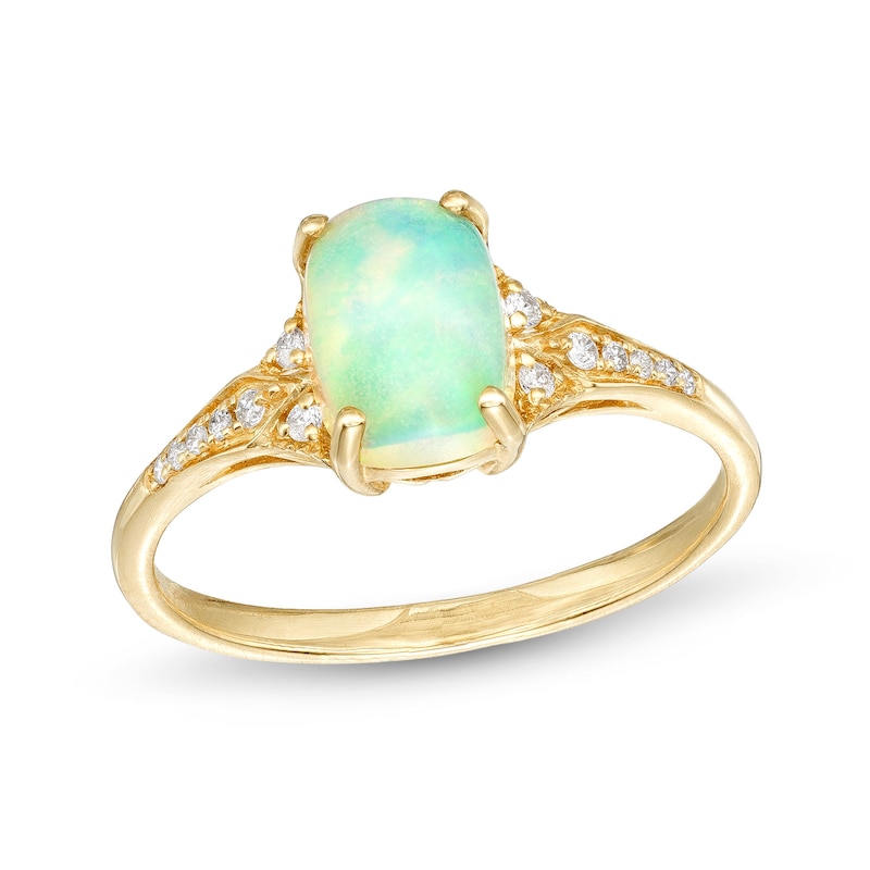 Elongated Cushion-Cut Opal and 1/20 CT. T.W. Diamond Art Deco Ring in 10K Gold | Zales Outlet